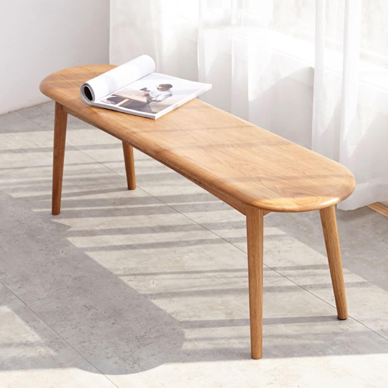 100% Solid Oak Wood Dining Bench, 39.5'' Entryway Bench Ottoman with ...