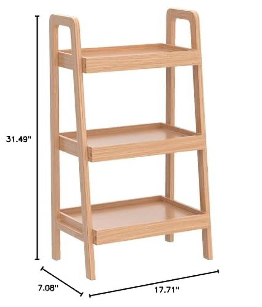100% Solid Oak Wood Ladder Shelf, 3-Tiers Practical Ladder Bookshelf ...
