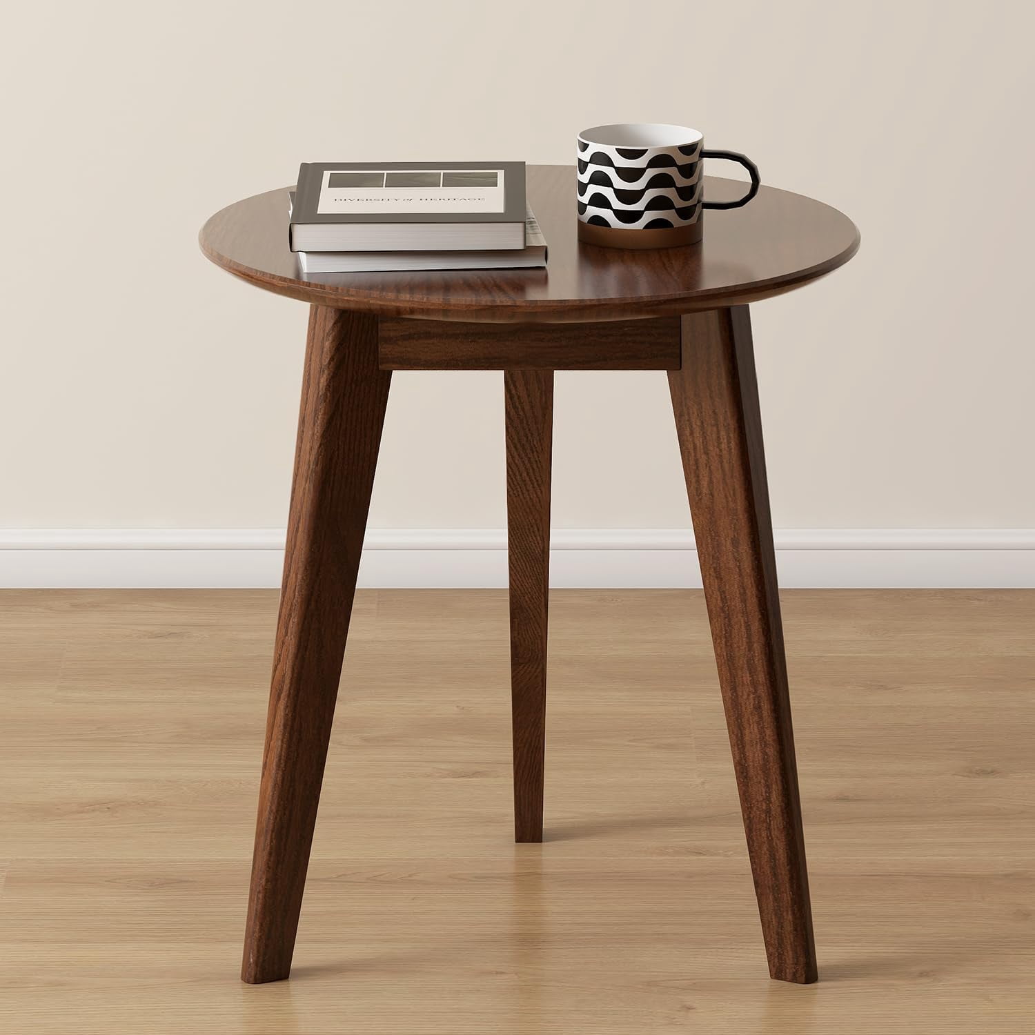 100% Solid Oak Wood Mini Coffee Table, Round Coffee Tables Side Table w ...