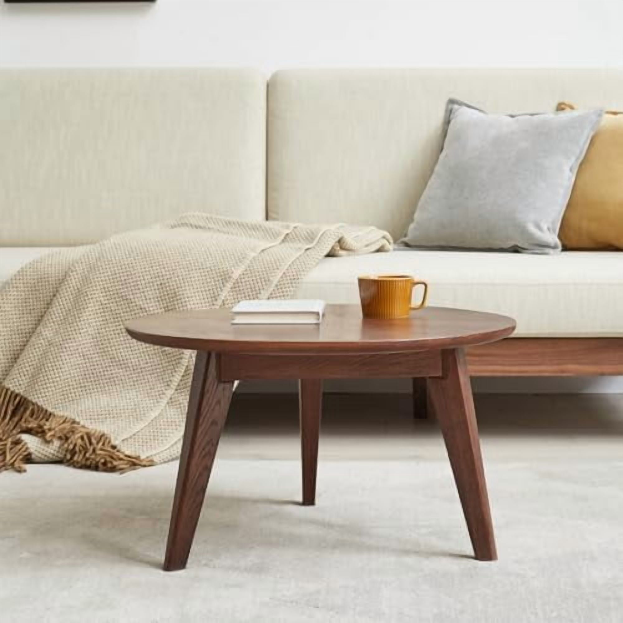 100% Solid Oak Wood Mini Coffee Table, Round Cofffe Tables Side Table w ...