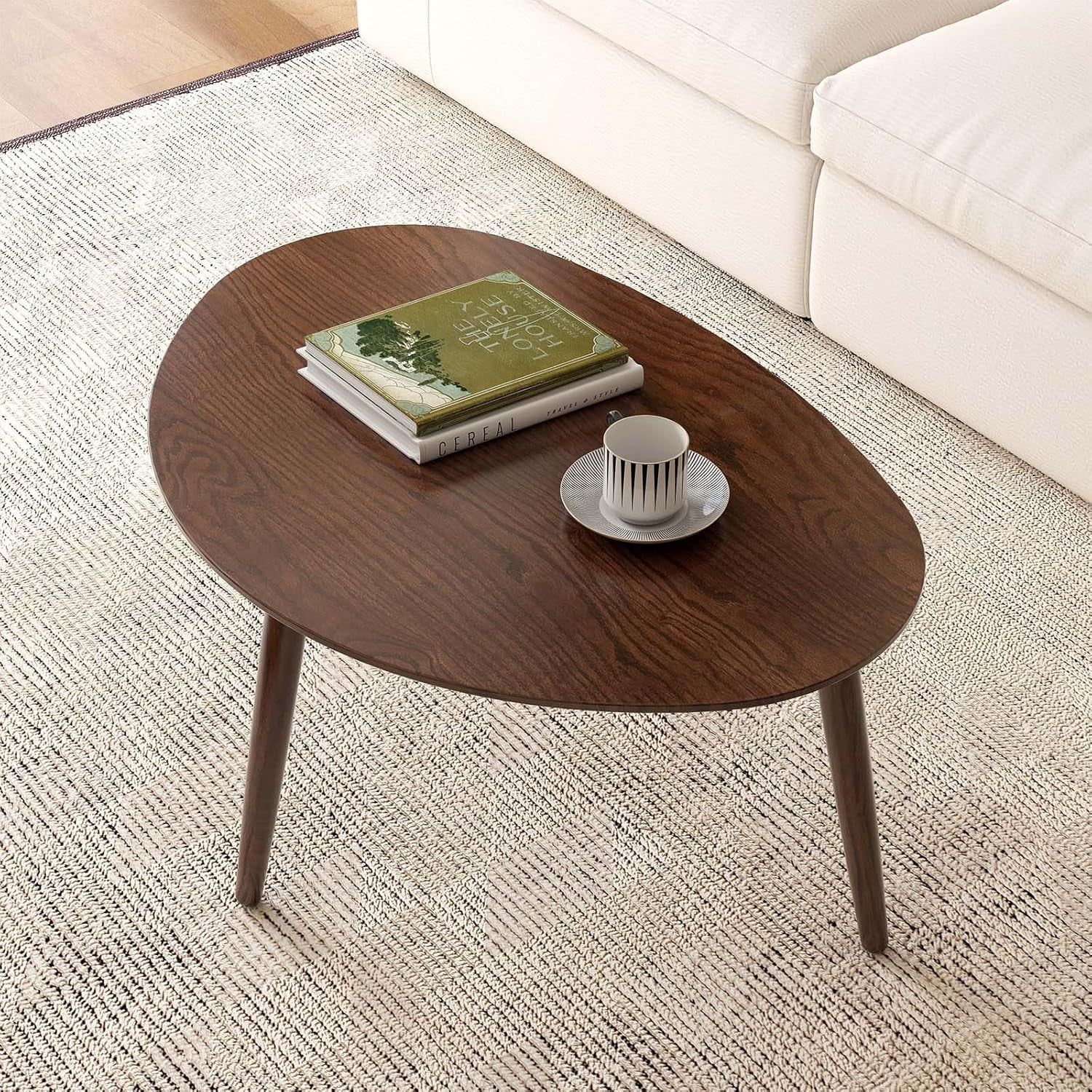 100% Solid Oak Wood Nesting Coffee Table, Small Oval Coffee Tables Set, Mid Century Modern Round ...