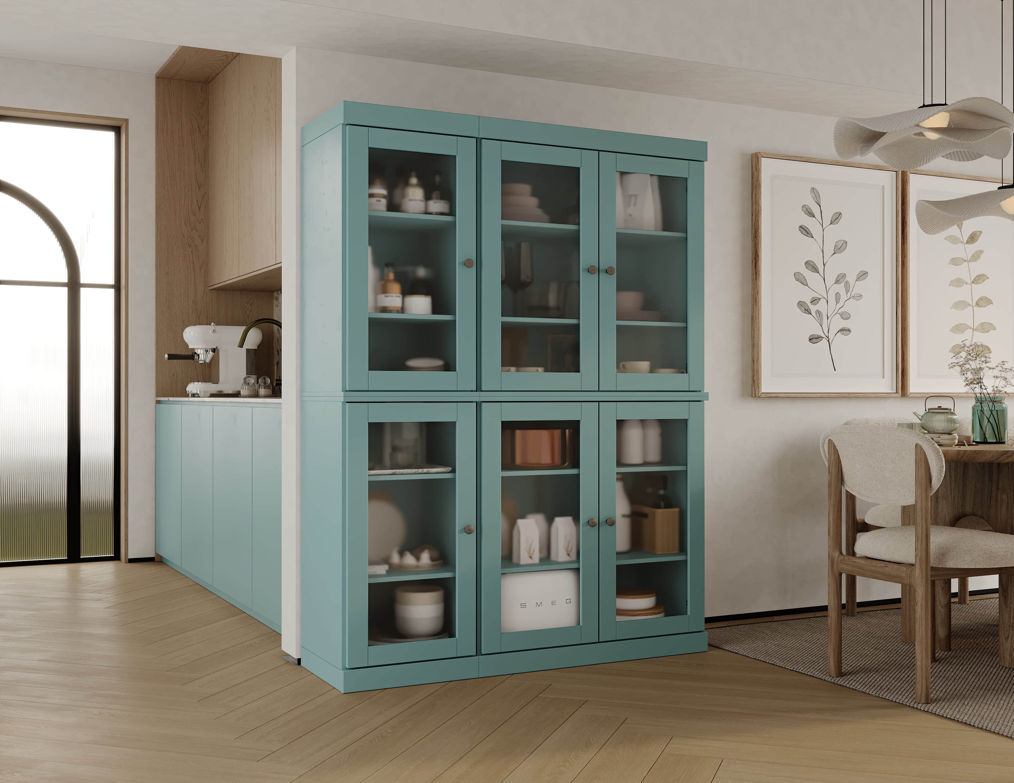 100% Solid Wood 48.5" Pantry China Cabinet with Frosted Glass Doors and ...