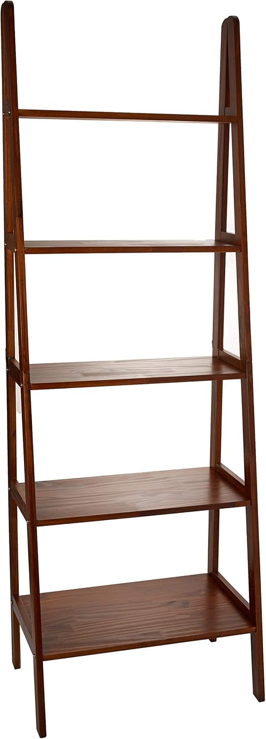 100% Solid Wood 5-Shelf Ladder Bookcase, 24.75"W X 16"D X 72"H, Warm ...