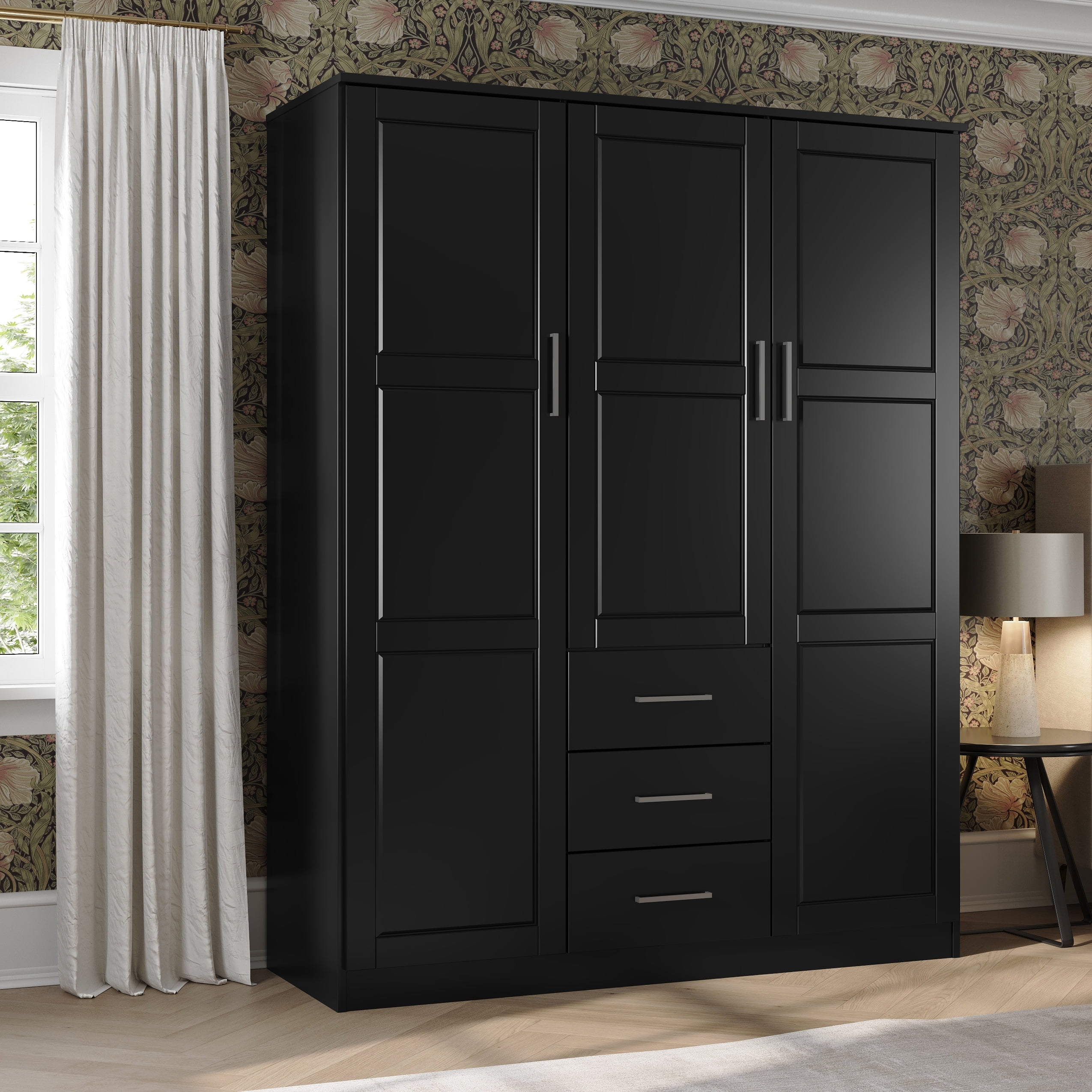 Palace Imports Cosmo 3-Door Solid Wood Tall Wardrobe Armoire Big Closet ...