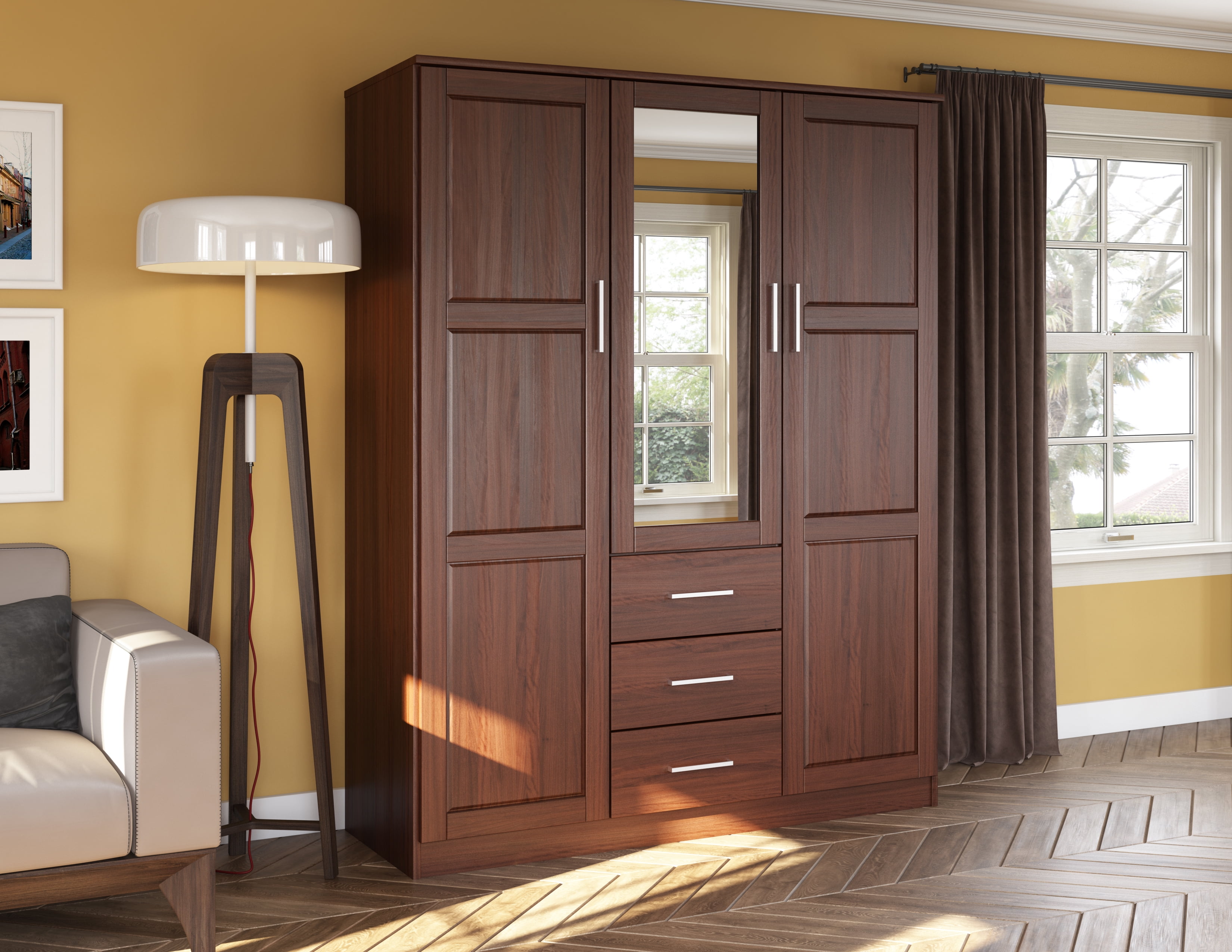 Palace Imports 100% Solid Wood 3-Door Cosmo Wardrobe Armoire, Mocha ...