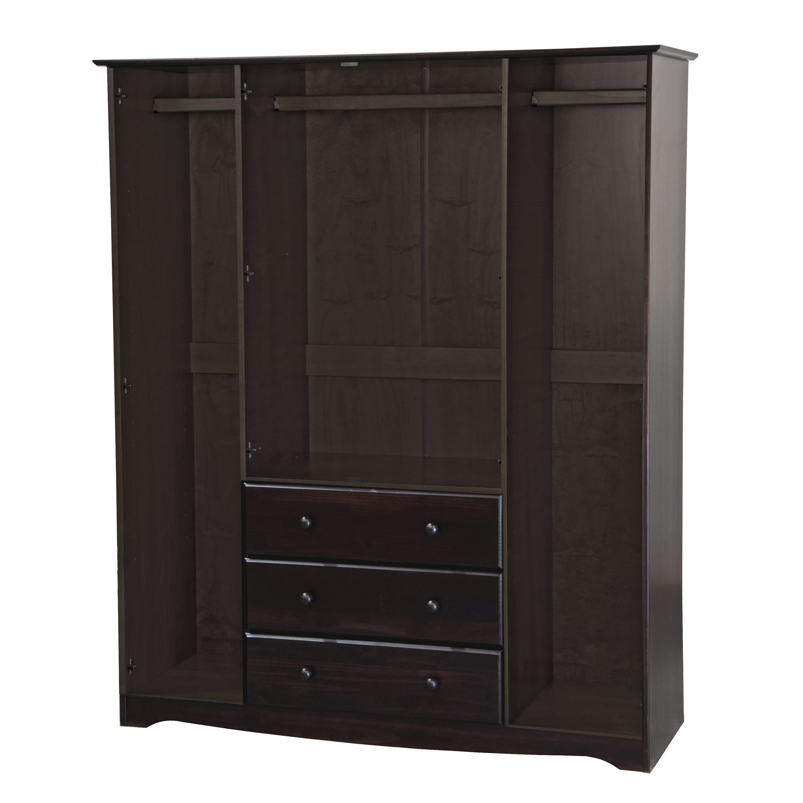 Palace Imports Solid Pine Wood Family Wardrobe, Java. No Shelves ...