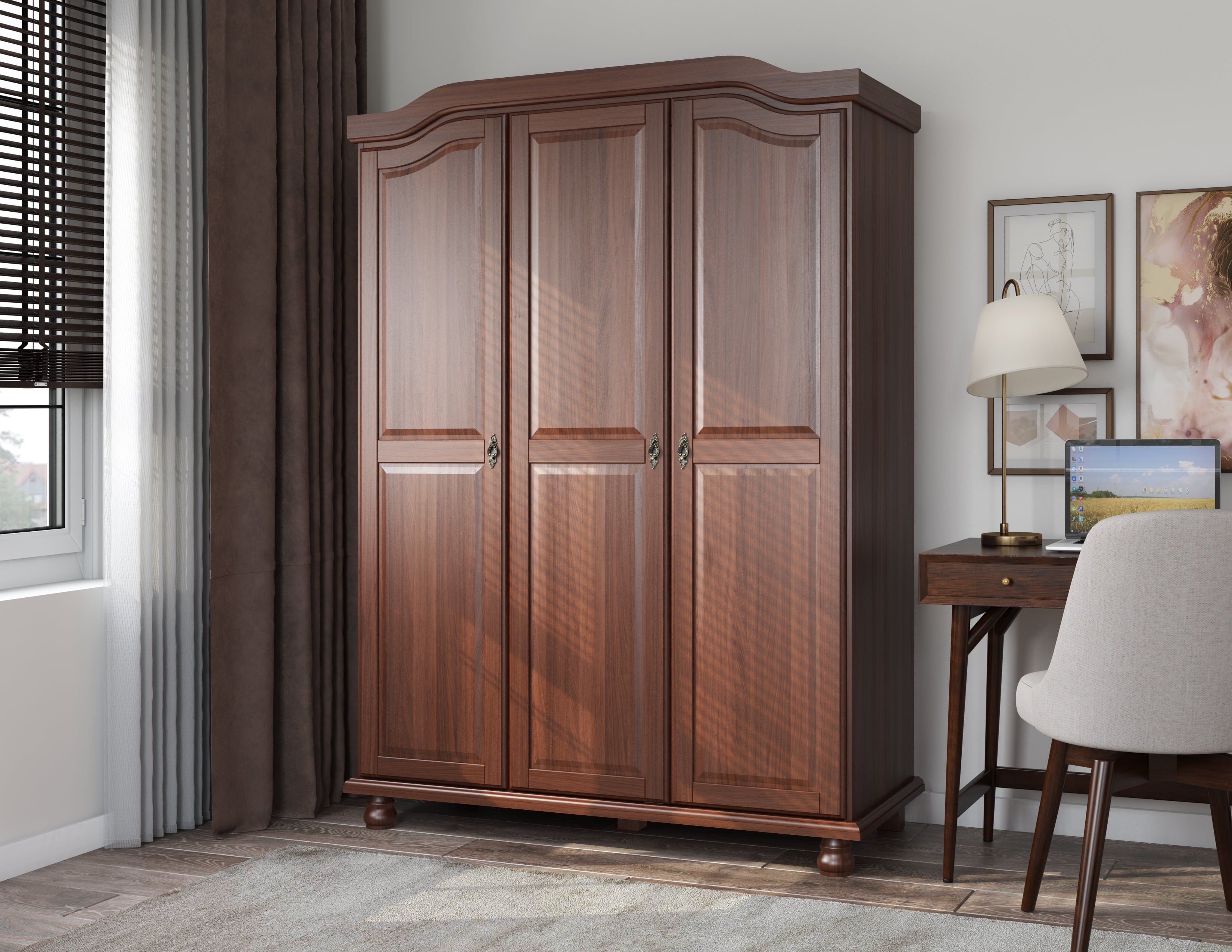 100% Solid Wood Kyle 3-Door Wardrobe - Walmart.com