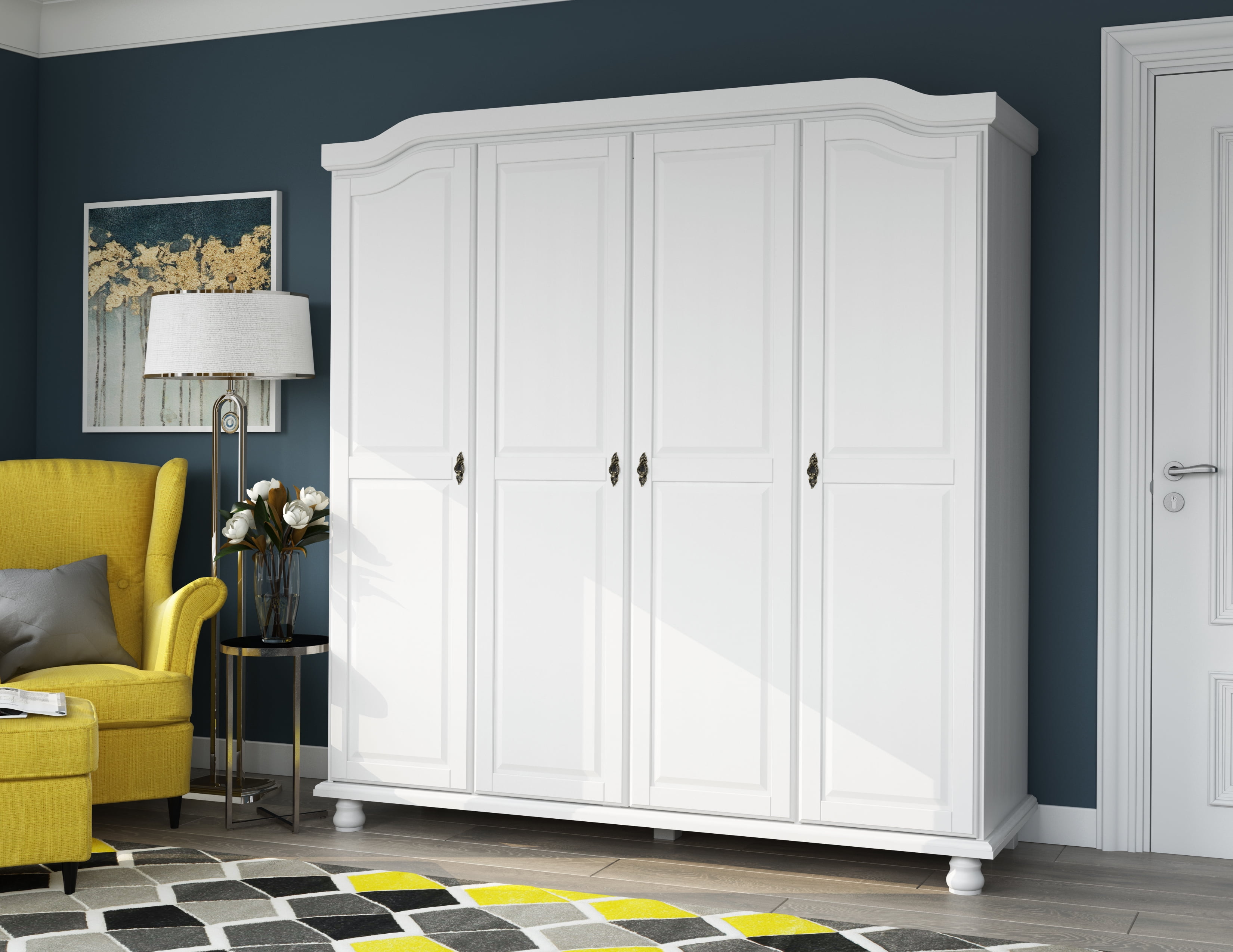Palace Imports Solid Wood Kyle 4-Door Big Bedroom Closet Furniture ...