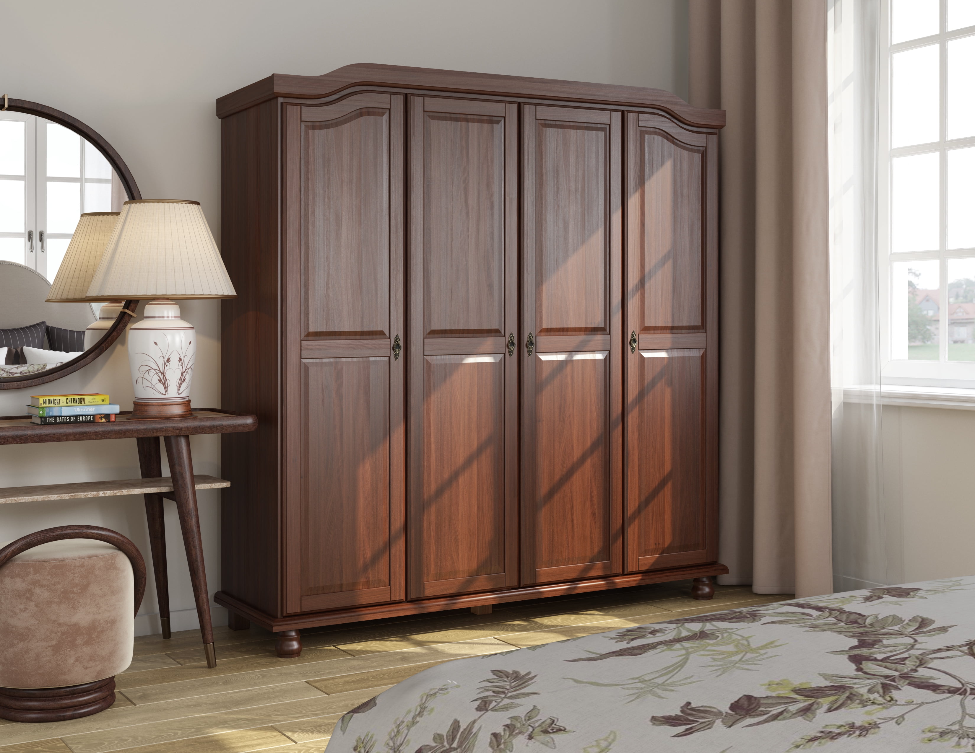 100% Solid Wood Kyle 4-Door Wardrobe Armoire with Solid Wood Doors ...