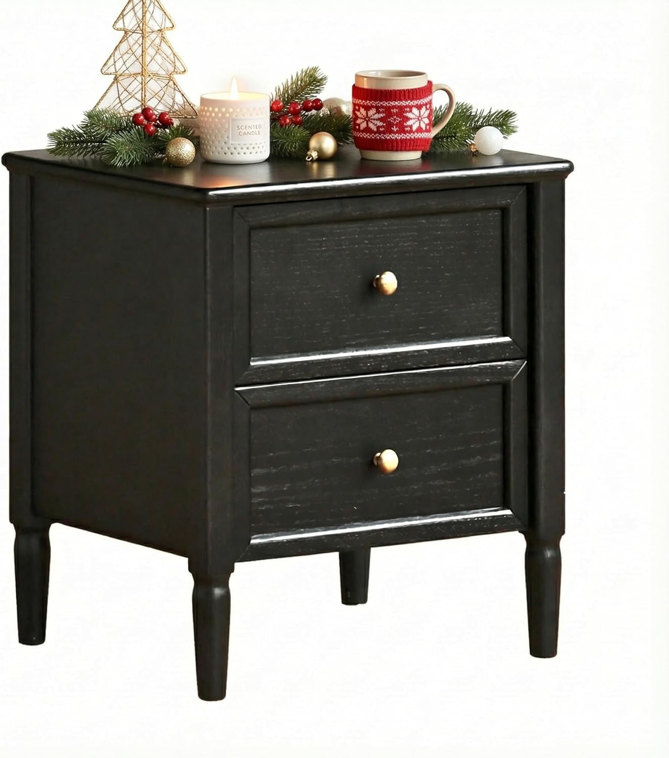 100% Solid Wood Nightstand, Oak Night Stand with 2 Drawers, Farmhouse ...