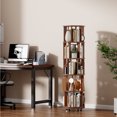100% Solid Wood Rotating Bookshelf on Wheels – 4 Tier Round Revolving ...