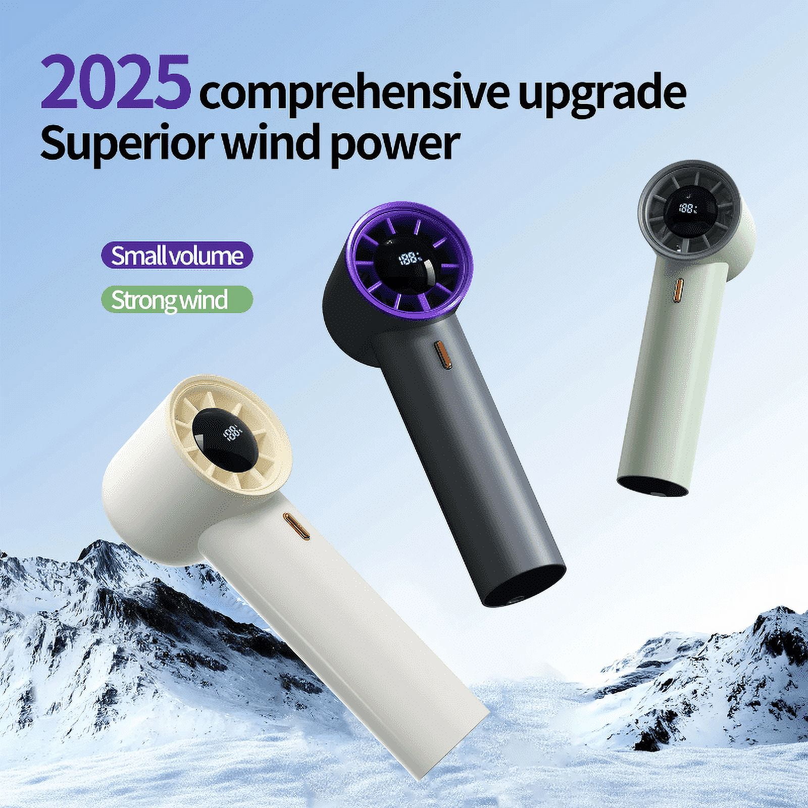 100-Speed Digital Fan with 10m/s High Wind, USB-C Rechargeable 2000mAh ...