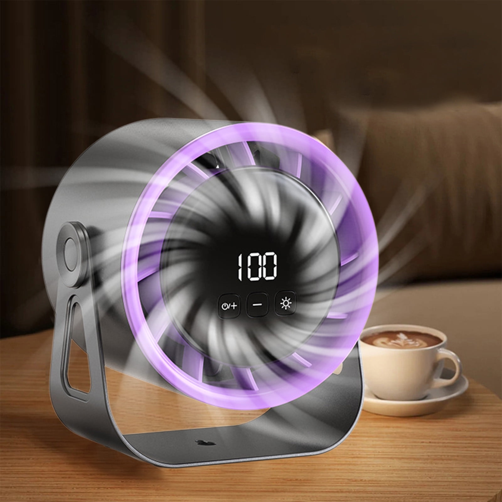 100-Speed USB-C Rechargeable Desk Fan with Night Light – 6" Portable ...