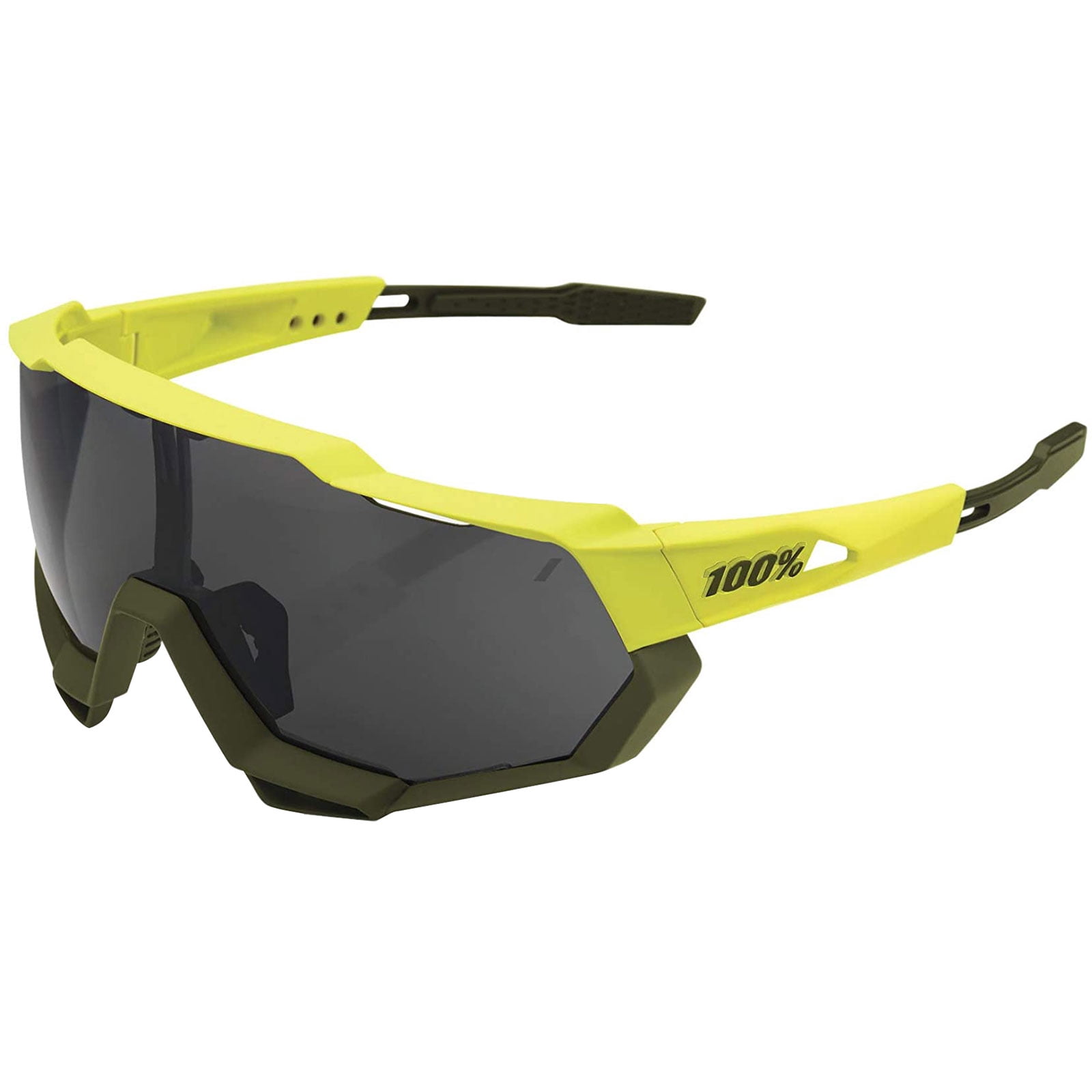 100% Speedtrap Sunglasses (One Size Fits Most, Neon Yellow/Olive ...