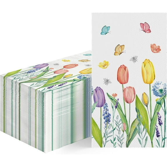 100 Spring Disposable Paper Decorative Guest Napkins, Colorful Tulips ...