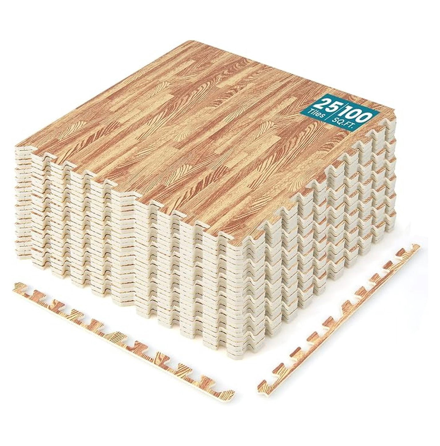 100 Sq. Ft. Interlocking Foam Floor Tiles, 25 PCS 2/5 Thick Wood Grain ...