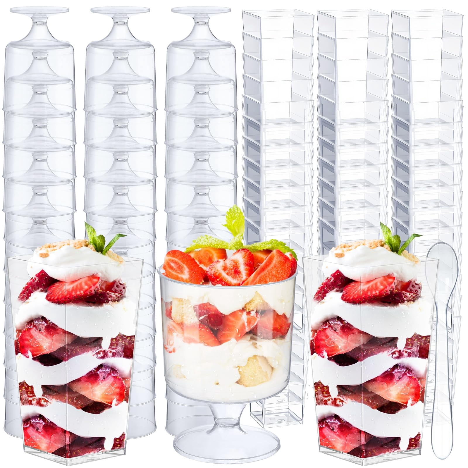100 Square+goblet Plastic Disposable Dessert Cups with Spoons 3 Oz ...