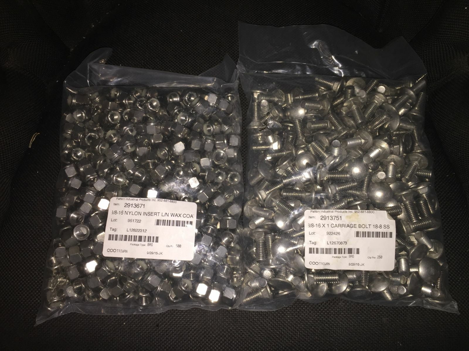 (100) Stainless Steel 3/8-16 x 1" 18-8 Carriage Bolt (100) 3/8-16 NYLON ...