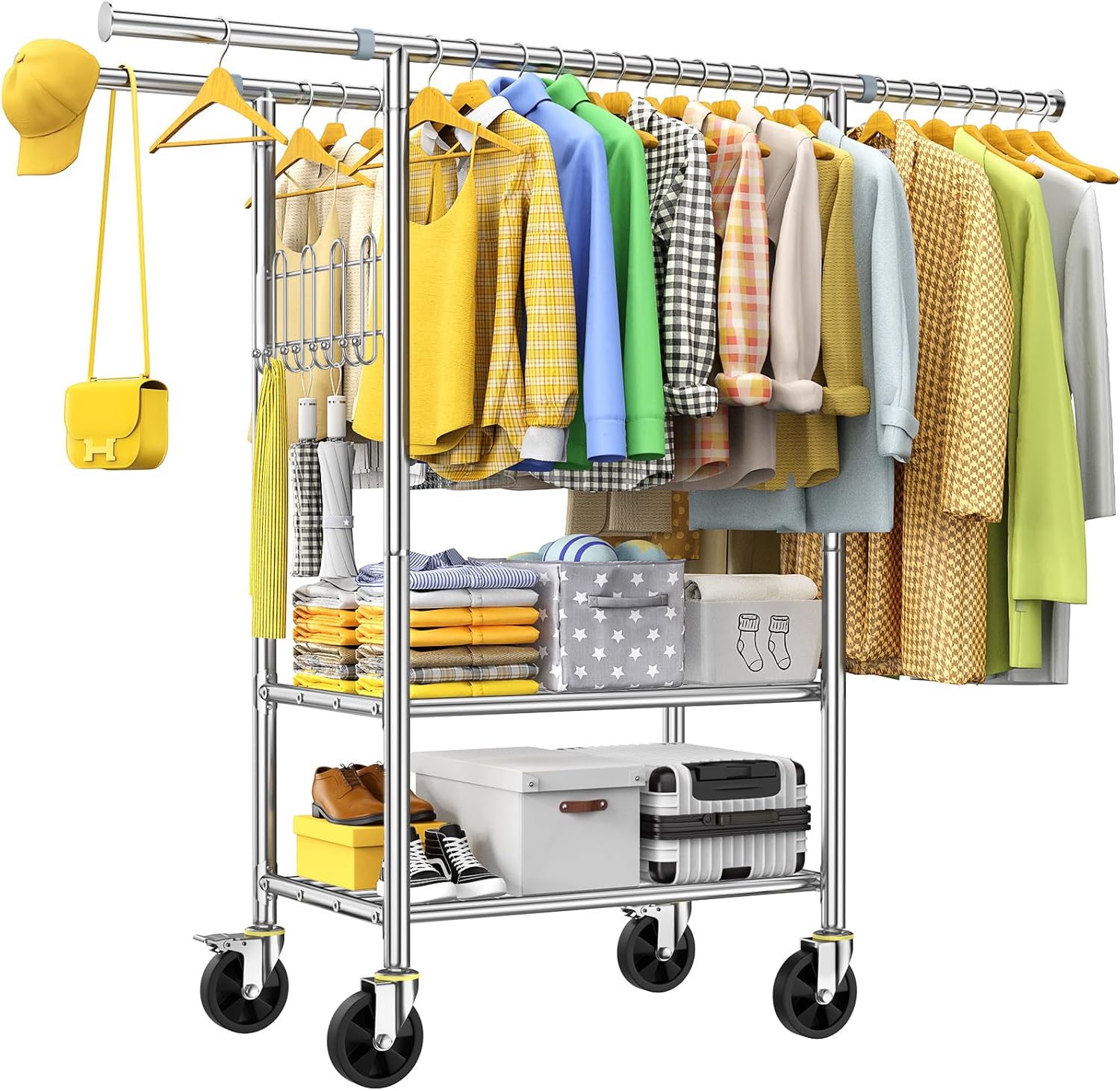 100% Stainless Steel Heavy Duty Clothes Rack Load 960LBS, Double Rod ...