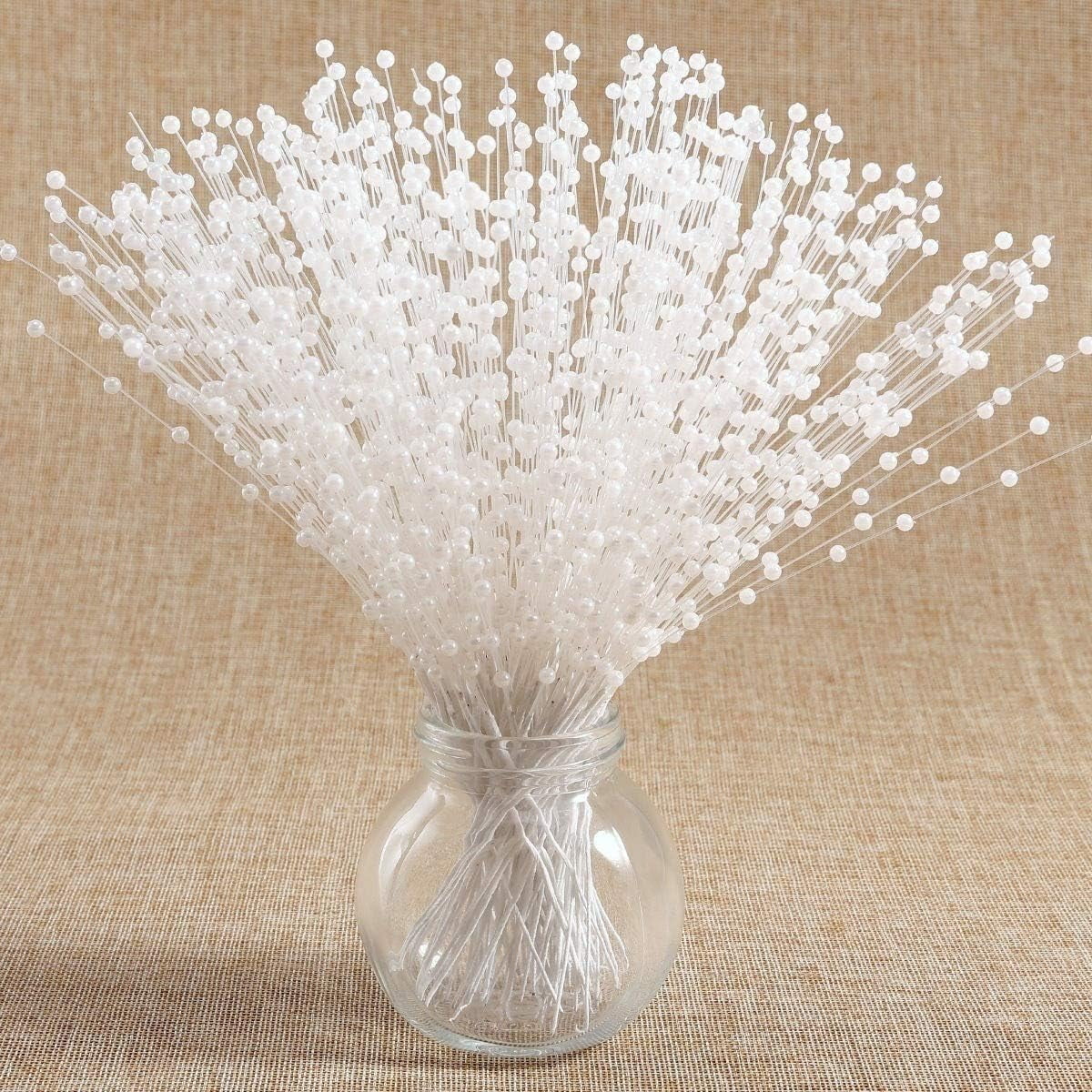 100 Stems Artificial Fake Pearl Spray Beads Wire Stems Wedding Bridal ...
