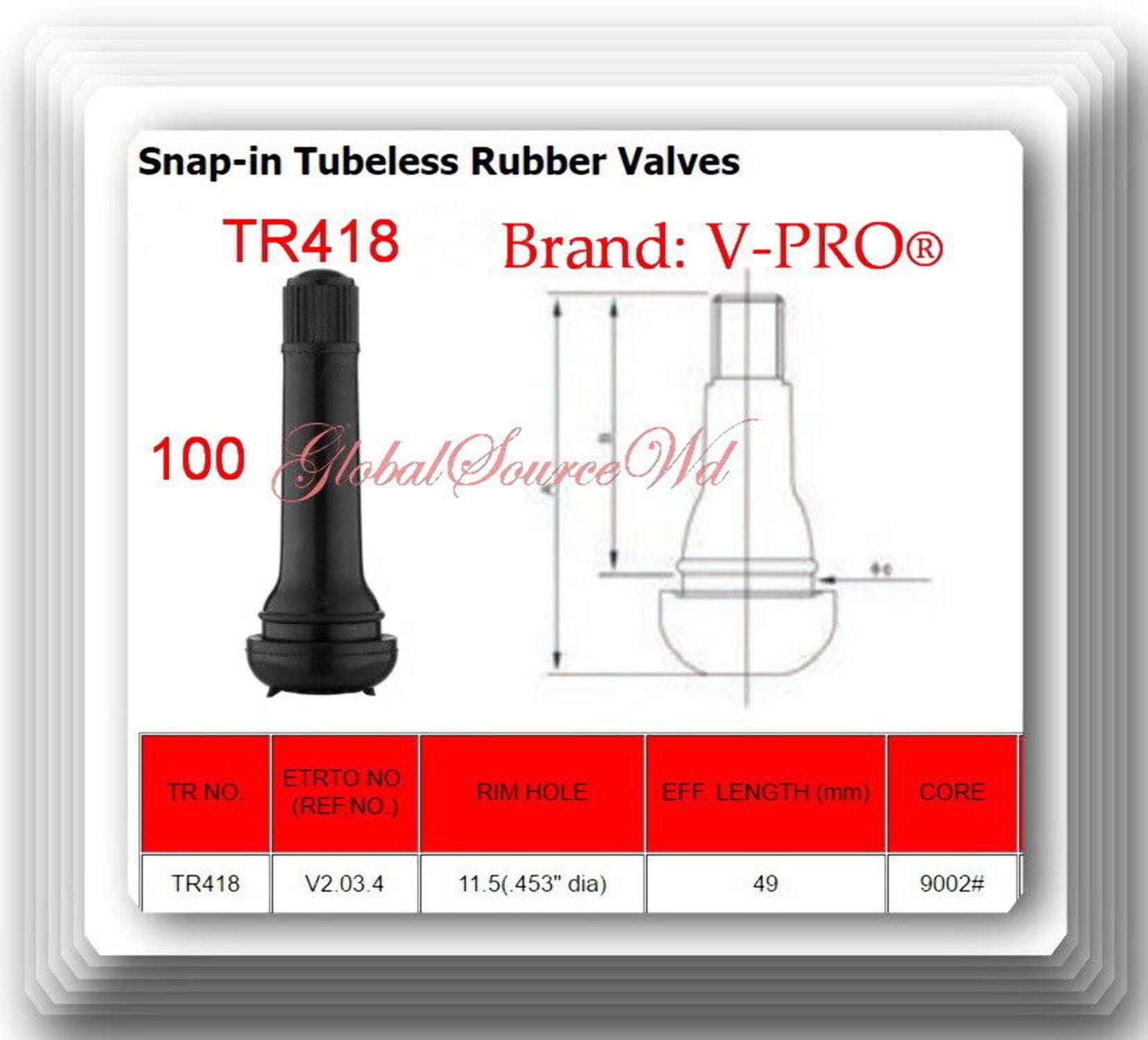 100 TR418 Valves STANDARD 2" SNAP IN TUBELESS BLACK RUBBER TIRE VALVE ...