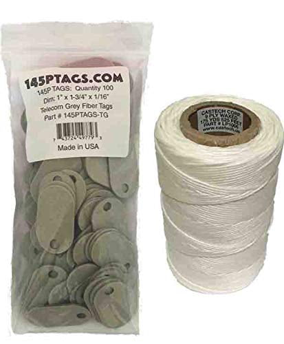 100 Telecom Grey Fibre Tags with 1 Roll 9 ply waxed Lacing cord 525 ...
