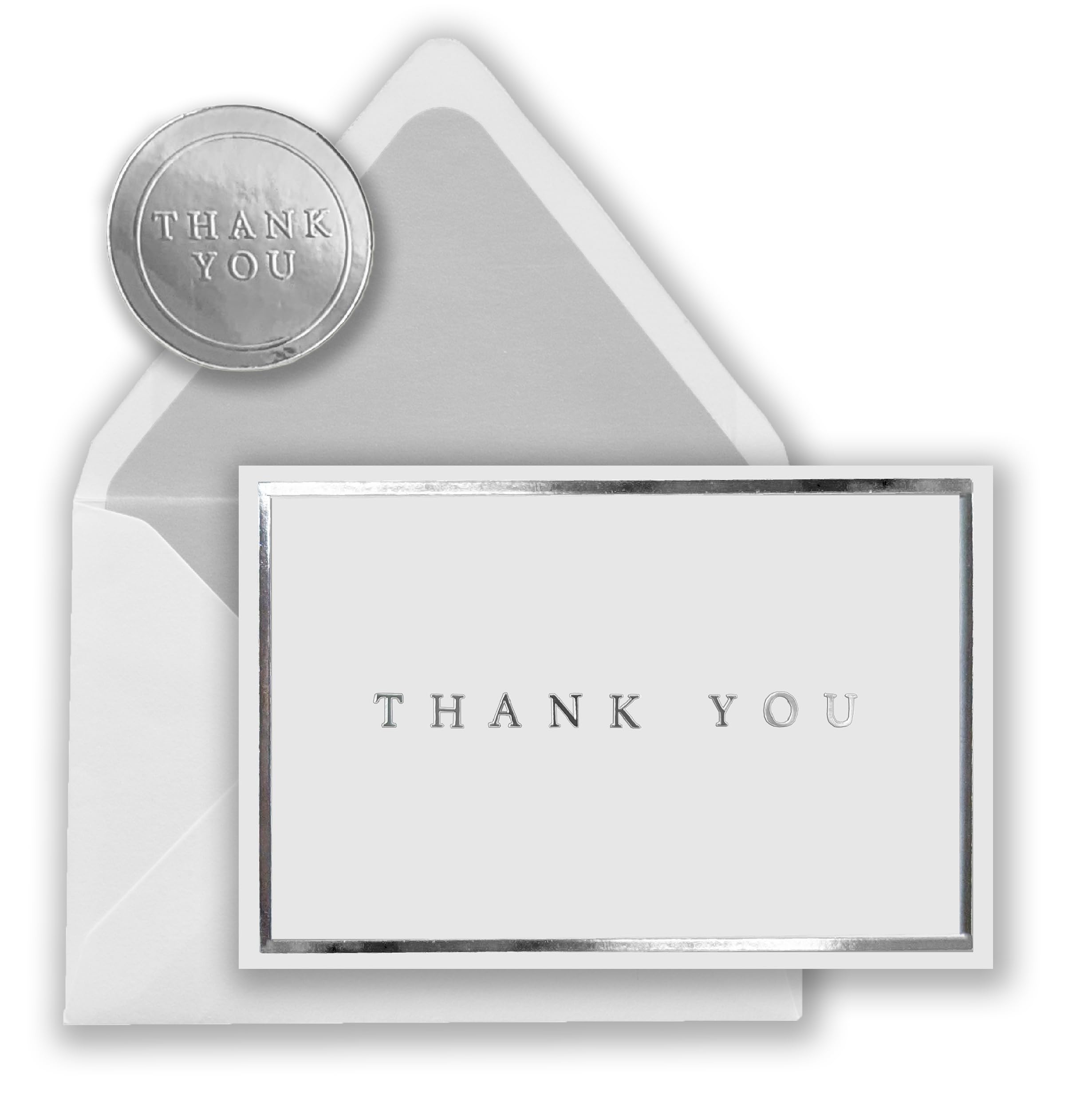 100 Thank you cards with envelopes and stickers, Silver Foil Stamping ...
