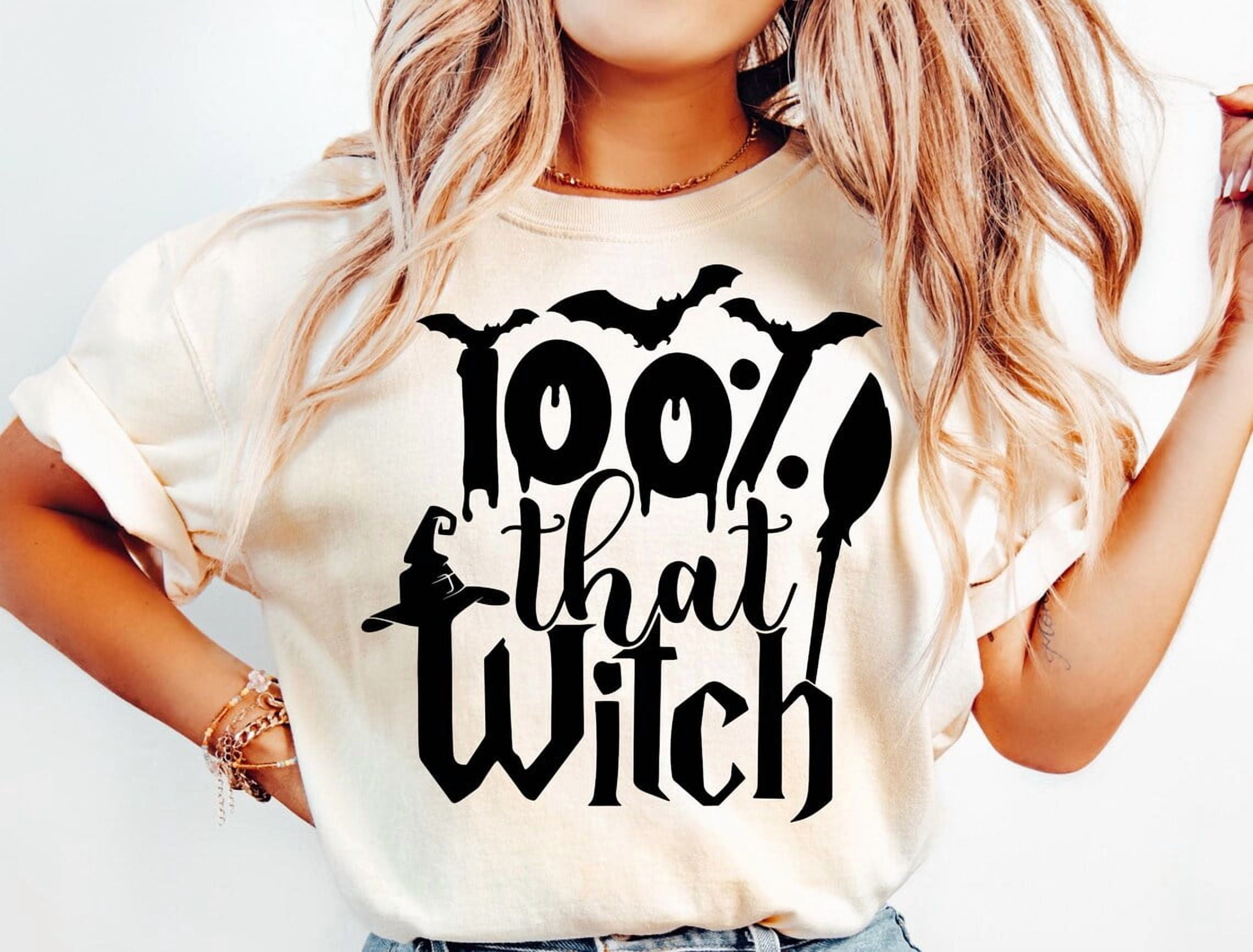 100% That Witch Tee, Witch Hat and Broom Graphic Shirt, Spooky Season ...