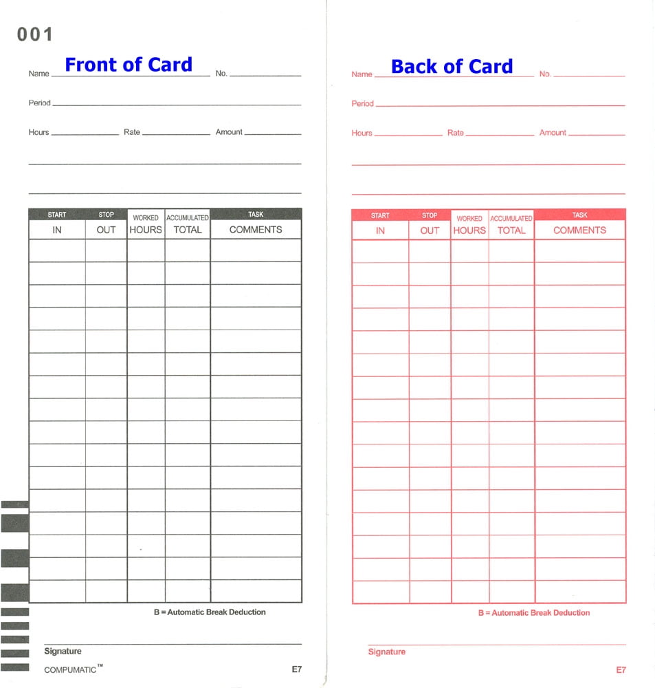 100 Time Cards for Lathem 7000E 7500E Calculating Time Recorder ...
