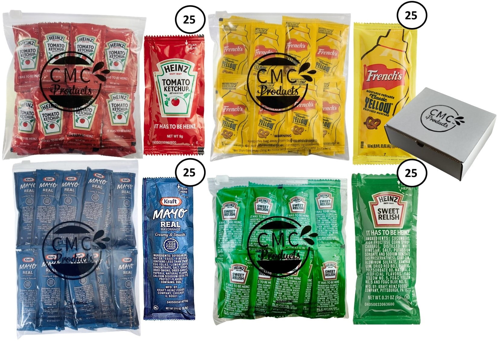 100 Total Packets / 25 Count of each - Heinz Ketchup & Relish, French's ...