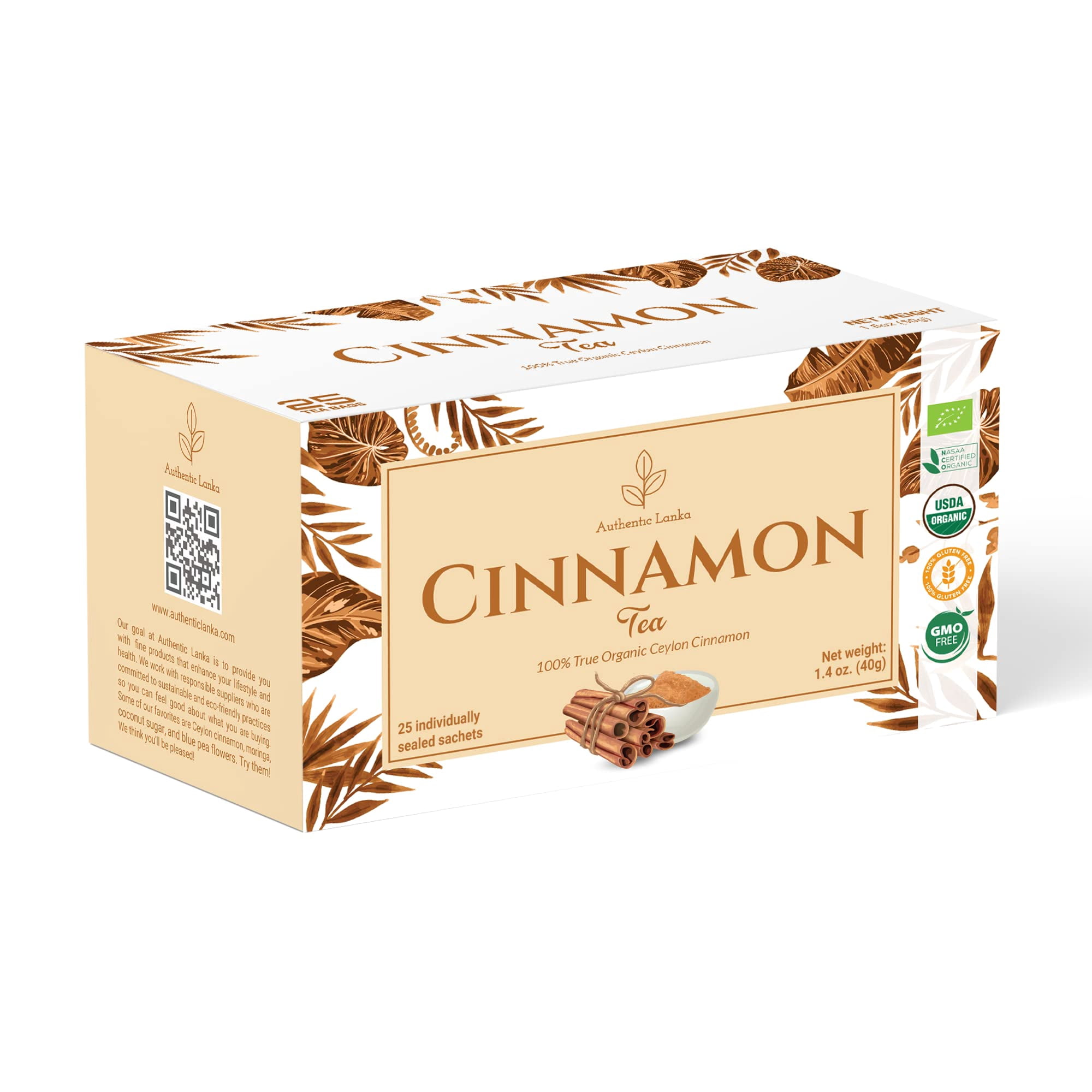 100% True Ceylon Cinnamon Tea 25 Sachets Box - Caffeine Free, Organic ...