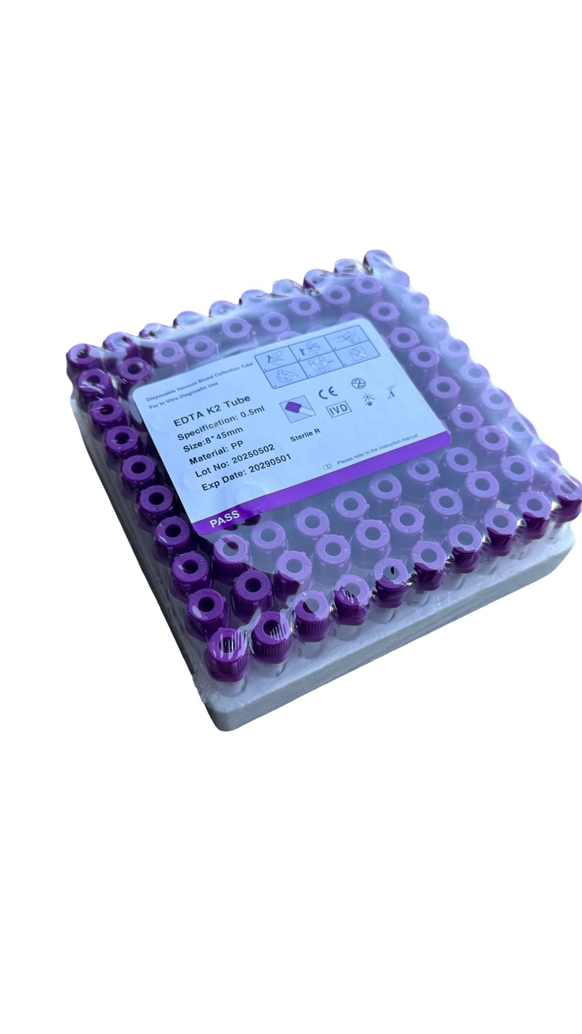 100 Tubes 0.5mL K2 EDTA Blood Collection Tube – Lavender Cap | Sterile ...