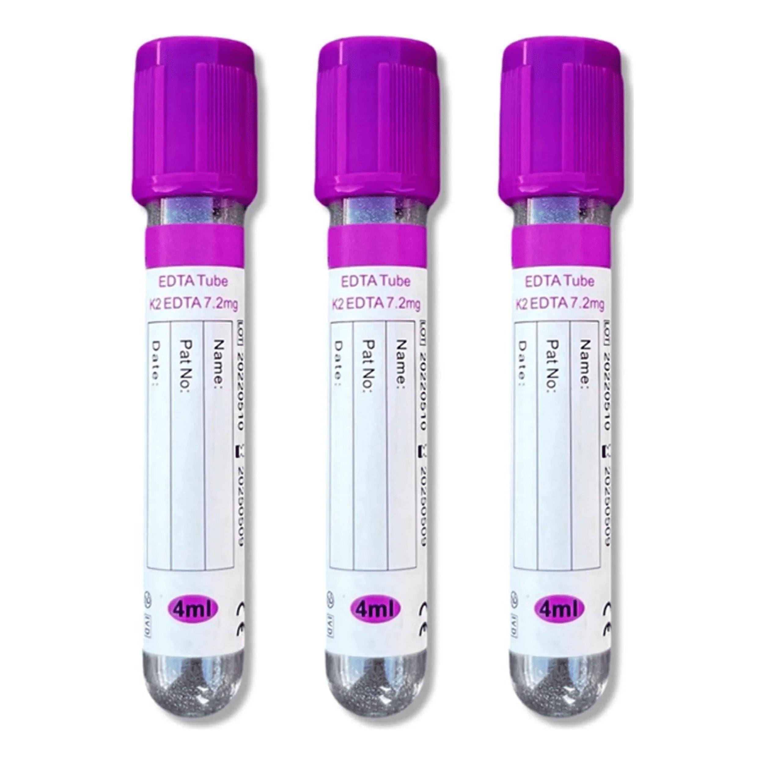 100 Tubes, Lavender Top 13x75mm, 4ml, PET (EDTA K2 Tube) - Walmart.com
