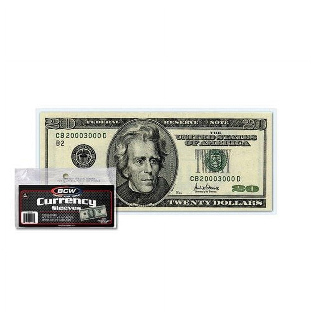 (100) US Currency Paper Money Bill Protector Sleeves for Regular Bills ...