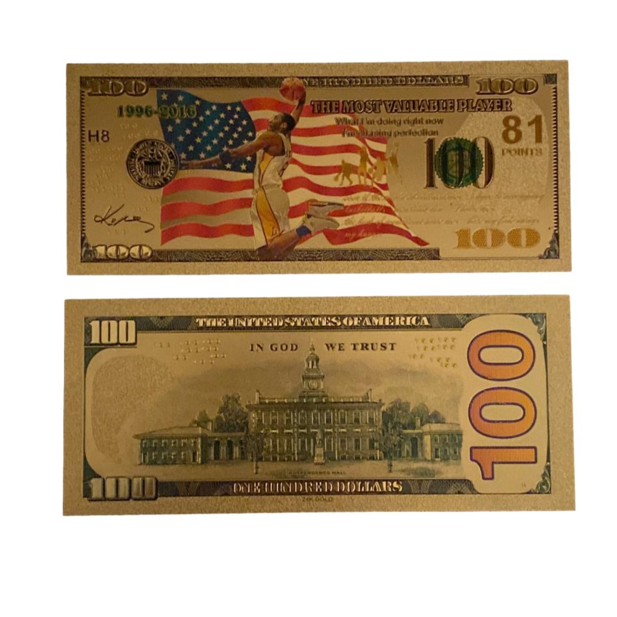 100 USD Dunk Kobe Bryant Collectible Gold Plated Fake Bank Note ...