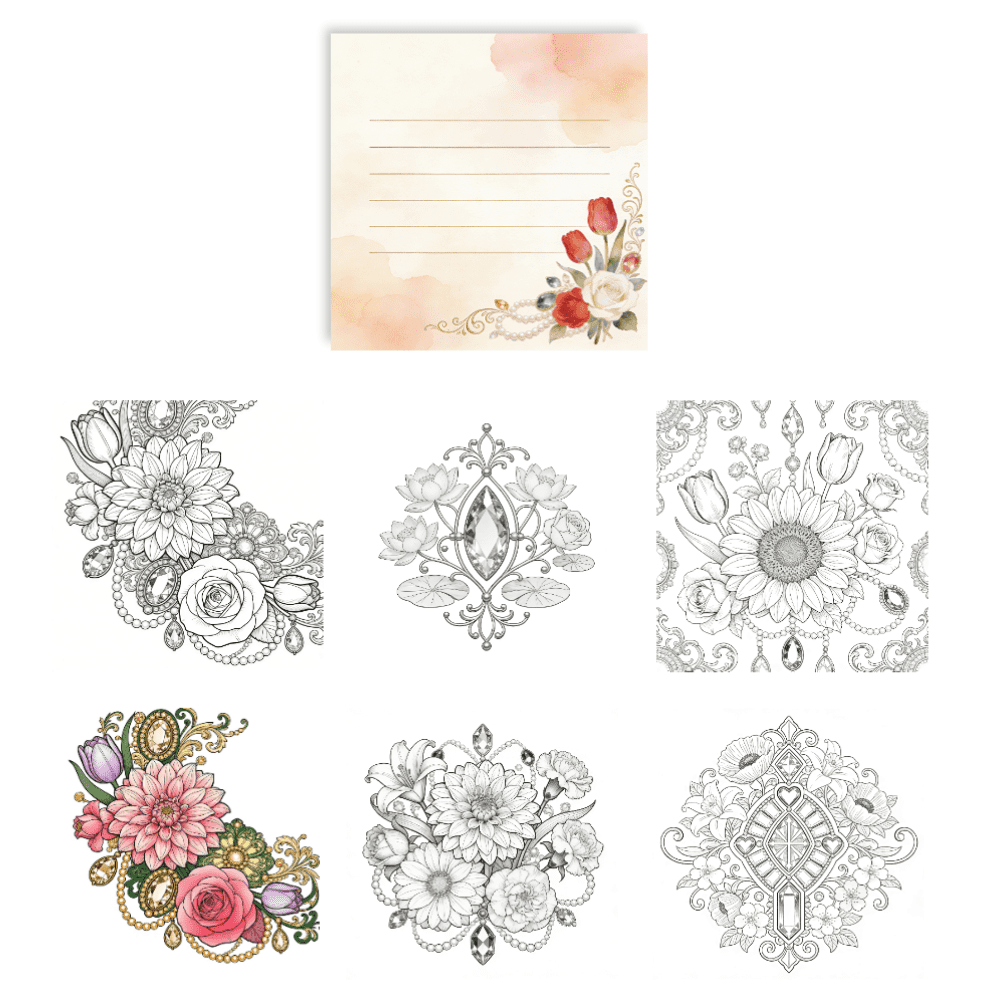 100 Unique Original Floral & Gemstone Sticky Notes: Double-Sided ...