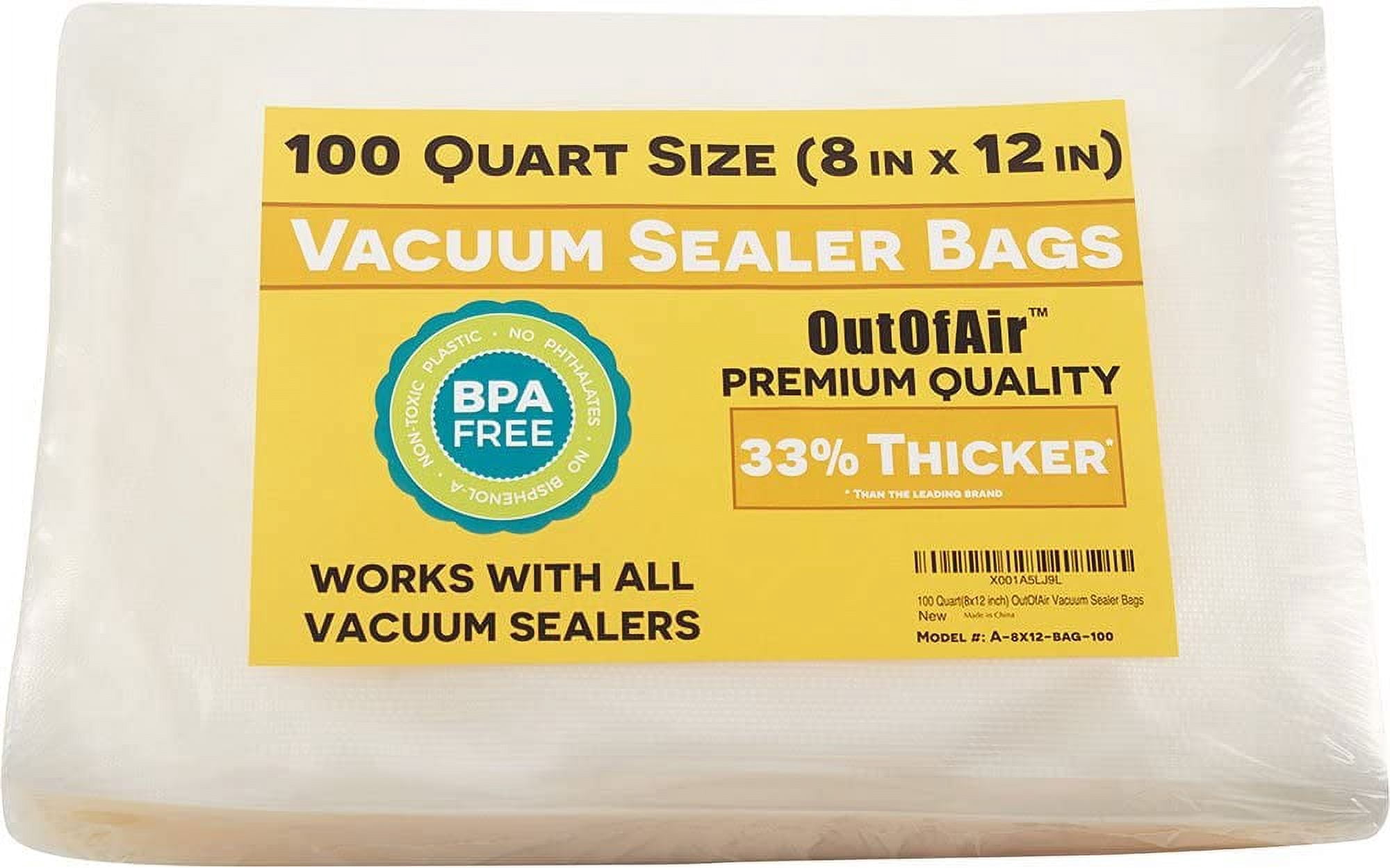 100 Vacuum Sealer Bags: Quart Size (8" x 12") by Works With & Other ...