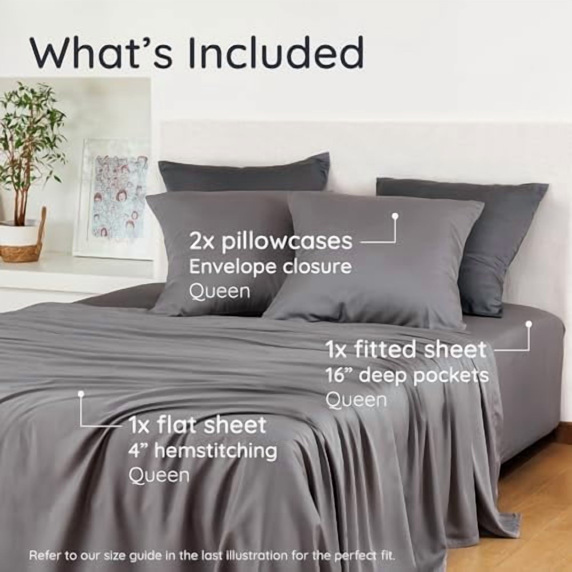 100% Viscose Derived from Bamboo Queen Sheet Set – 4pcs Soft Bedding ...