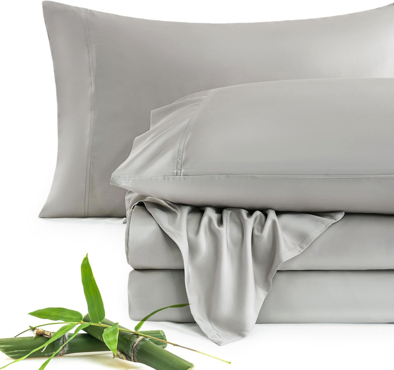 100% Viscose Derived from Bamboo Sheet Set Full, Silver Grey Cooling Sheets for Hot Sleepers ...