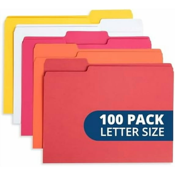 100 Warm Tones File Folders, 1/3 Cut Tab, Letter Size, Assorted Colors ...