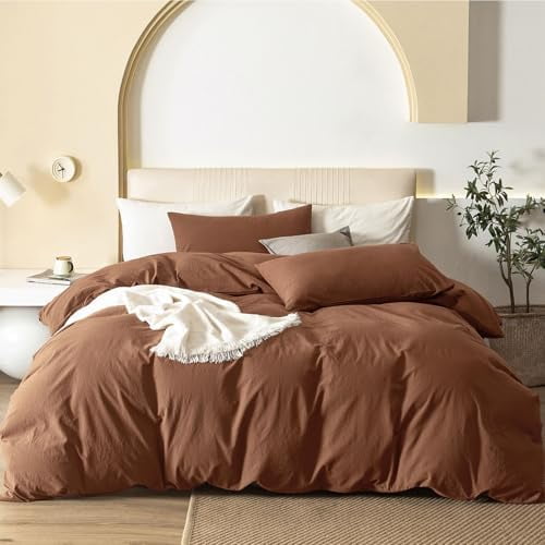 100% Washed Cotton Duvet Cover Set 3 Pieces Alaska King, 1 Duvet Cover ...