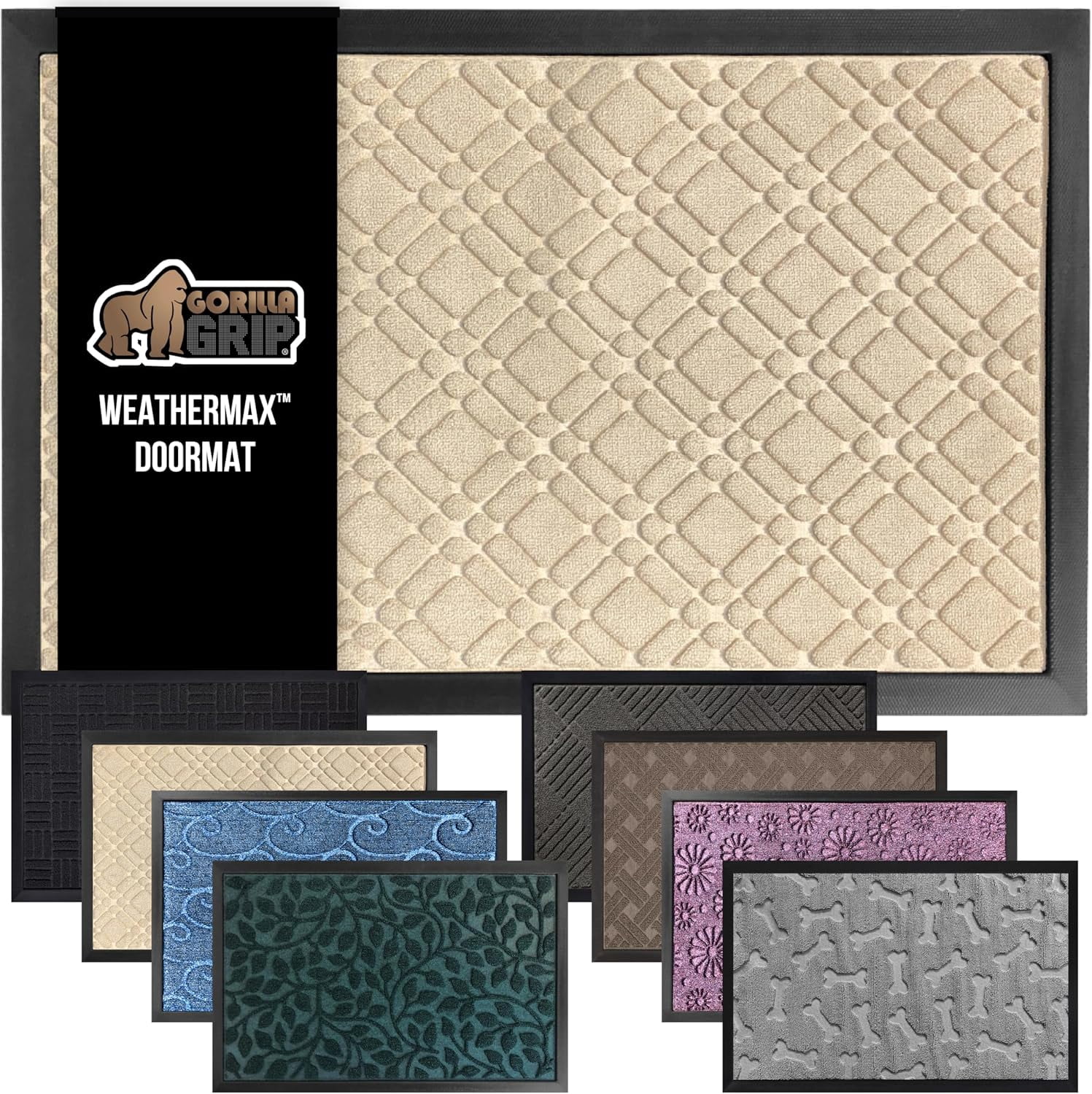 100% Waterproof All-Season WeatherMax Doormat, 23x35, Durable Natural ...
