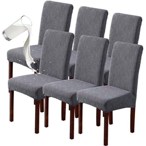 100% Waterproof Dining Room Chair Covers Set of 6 Stretch Kitchen Chair ...