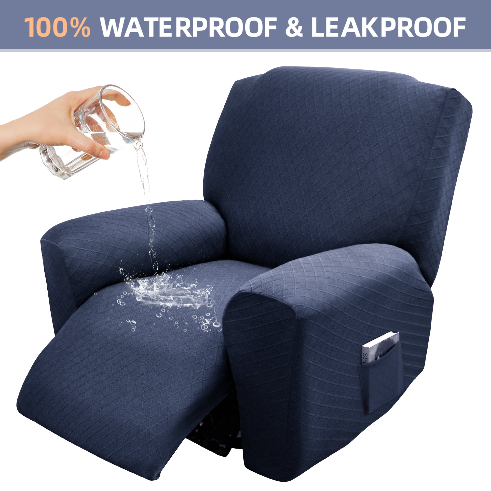 CZL 100% Waterproof Elastic Recliner Slipcovers, 4-Piece Stretch ...
