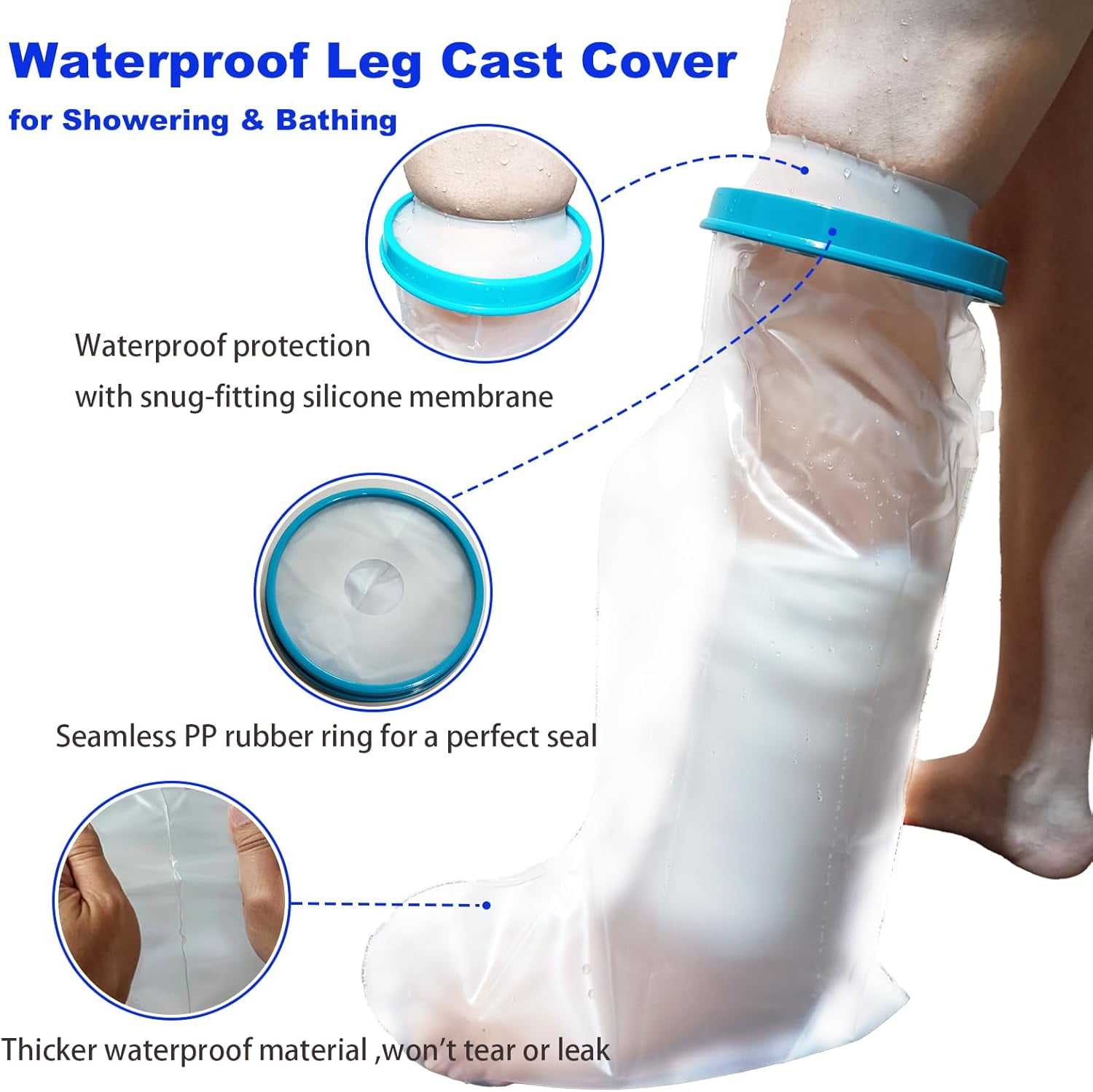 100% Waterproof Leg Cast Cover for Showering, Reusable Adult Short Leg ...