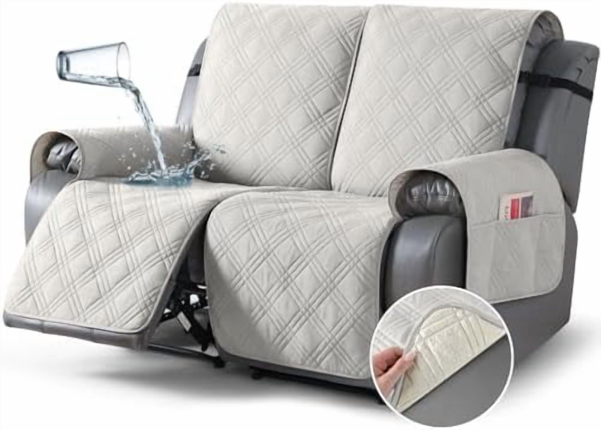 100% Waterproof Oversized Loveseat Recliner Cover, Non Slip Split Couch ...