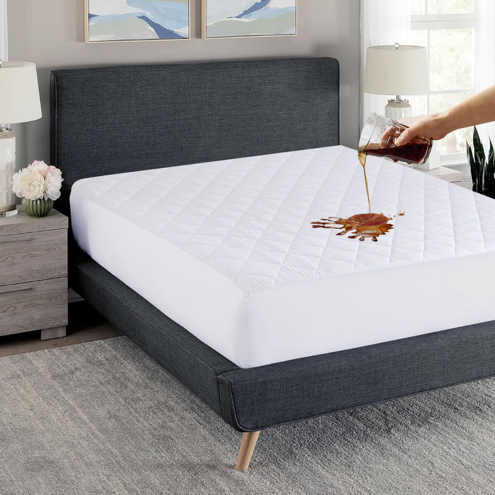 100% Waterproof Quilted King Mattress Protector Mattress Pad Cover Size ...