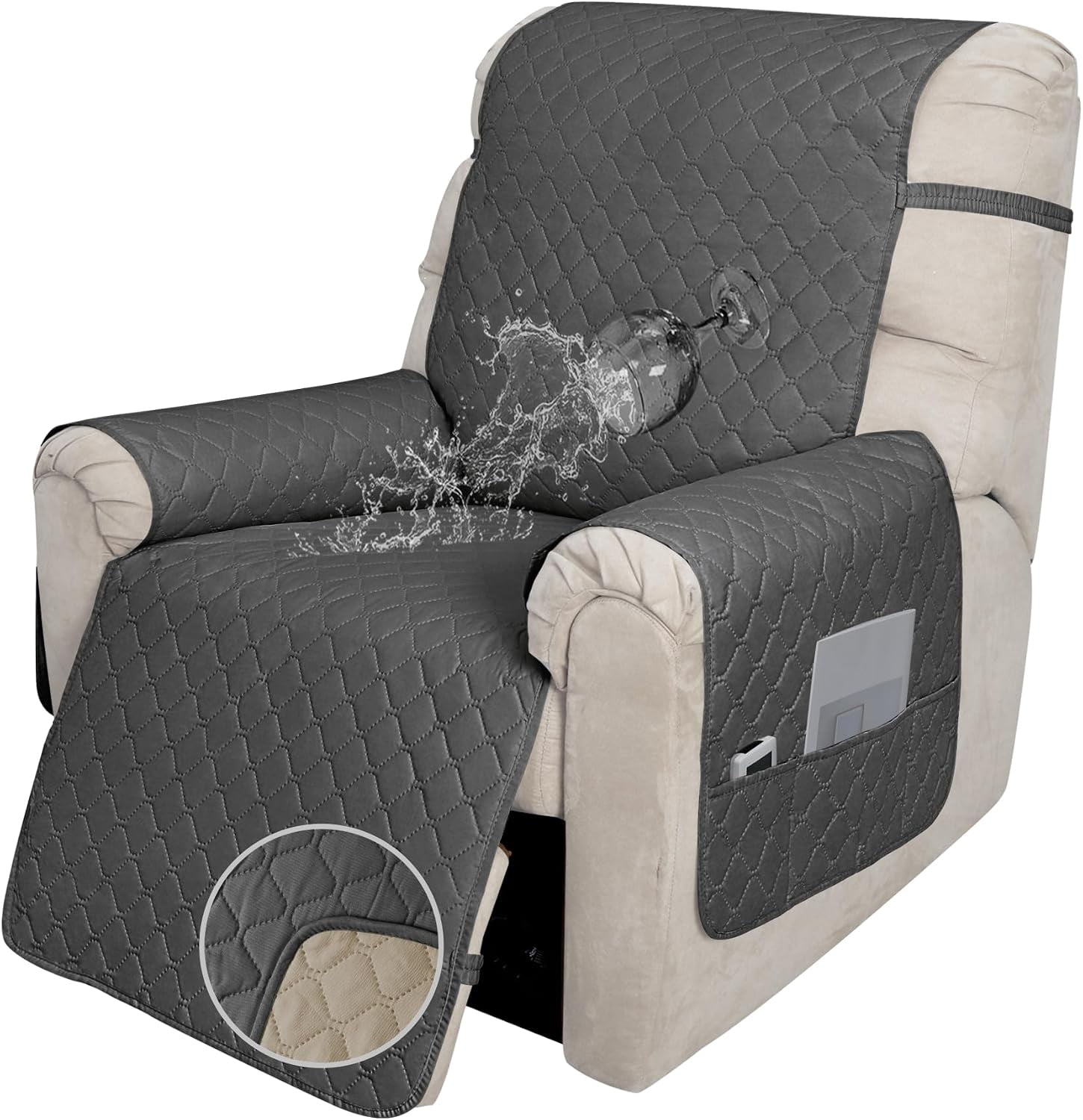 100% Waterproof Recliner Cover Dark Gray/Beige, 28