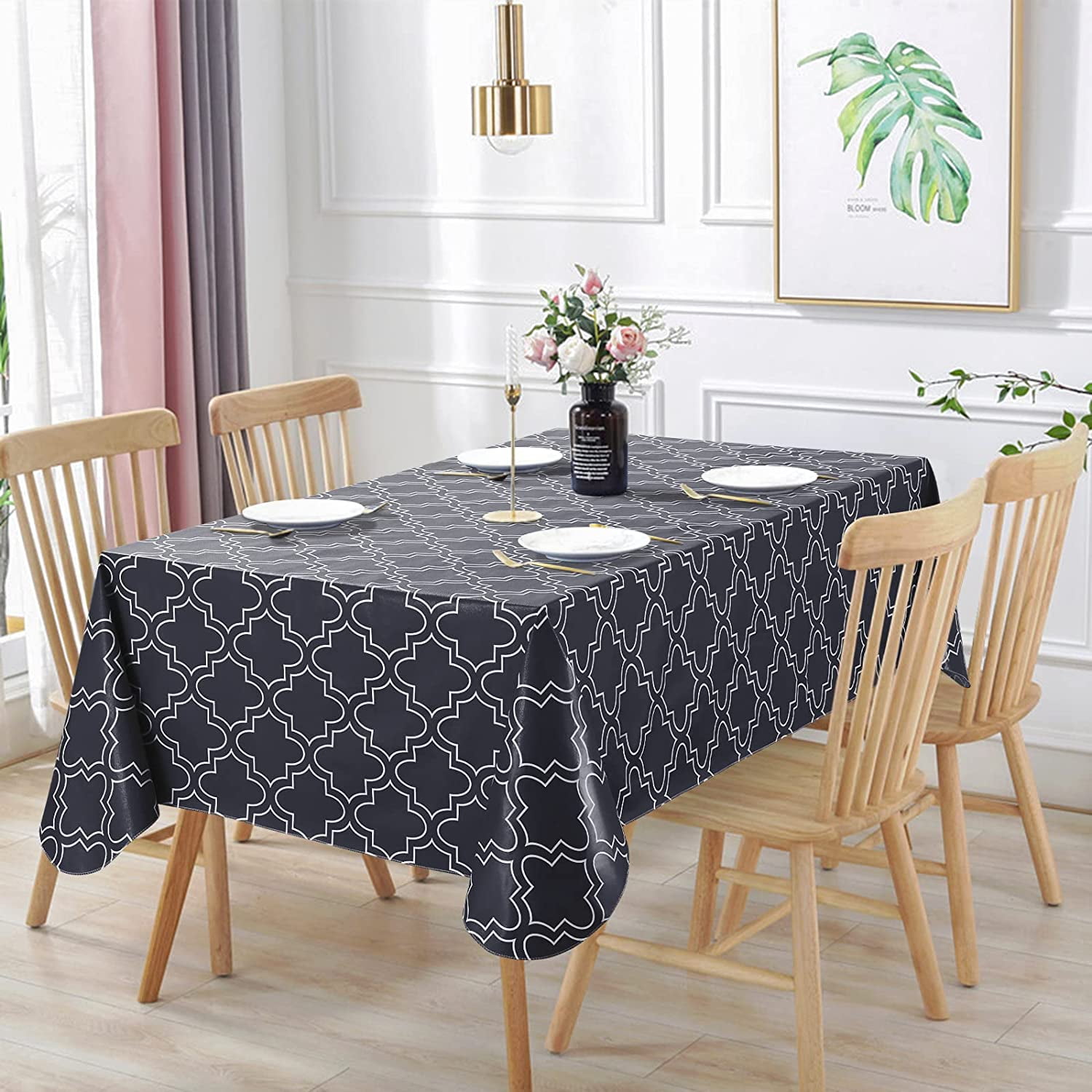 TRAHOO-100% Waterproof Rectangle PVC Tablecloth, Vinyl Table Cloth ...