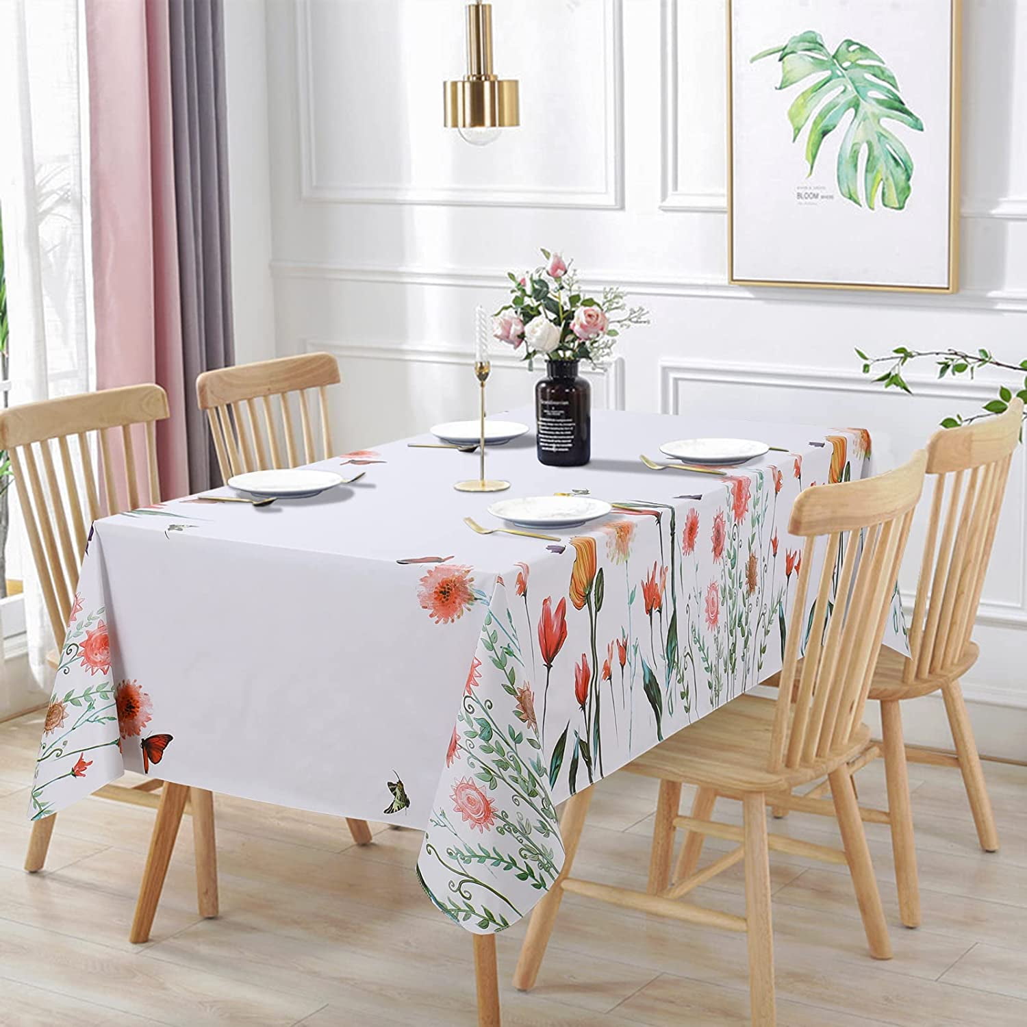 TRAHOO-100% Waterproof Rectangle PVC Tablecloth, Vinyl Table Cloth ...